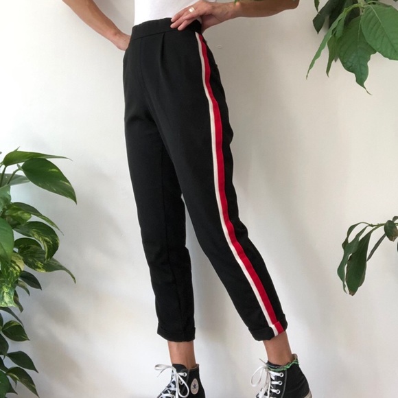 Zara | Pants & Jumpsuits | Zara Straight Leg Black Pants With Redwhite ...